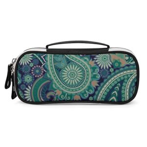 green paisley pattern pu leather pencil pen case organizer travel makeup handbag portable stationery bag