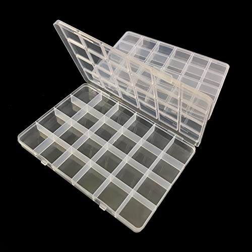 HYMAOME 24-Grid Clear Plastic Organizer Box Jewelry/Beads Storage Container with Dividers, 2 Craft Storage Cases for Organizing Earring/Hardware/Rubber Bands