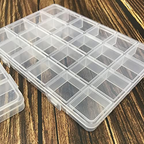 HYMAOME 24-Grid Clear Plastic Organizer Box Jewelry/Beads Storage Container with Dividers, 2 Craft Storage Cases for Organizing Earring/Hardware/Rubber Bands