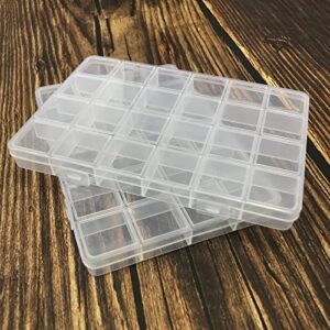 HYMAOME 24-Grid Clear Plastic Organizer Box Jewelry/Beads Storage Container with Dividers, 2 Craft Storage Cases for Organizing Earring/Hardware/Rubber Bands