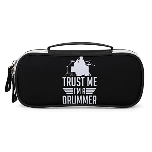 Trust Me I'm A Drummer PU Leather Pencil Pen Case Organizer Travel Makeup Handbag Portable Stationery Bag