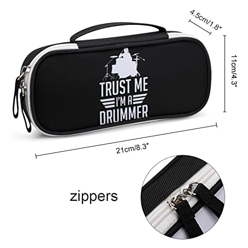 Trust Me I'm A Drummer PU Leather Pencil Pen Case Organizer Travel Makeup Handbag Portable Stationery Bag