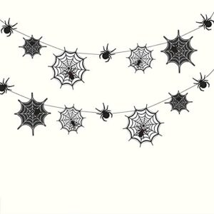 cheerland black spider web garland for halloween party decoration hanging spiderweb decor spider banner cobweb banner happy halloween eve décor for bday birthday home office classroom party supplies