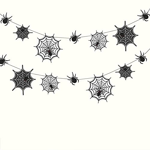 Cheerland Black Spider Web Garland for Halloween Party Decoration Hanging Spiderweb Decor Spider Banner Cobweb Banner Happy Halloween Eve Décor for Bday Birthday Home Office Classroom Party Supplies