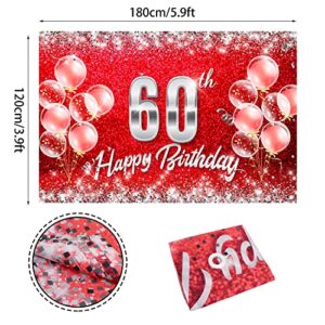 Red and Silver Happy 60th Birthday Backdrop Banner Decorations for Women Men 60 Years Old Bday Background Photography Party Decor Sign Supplies