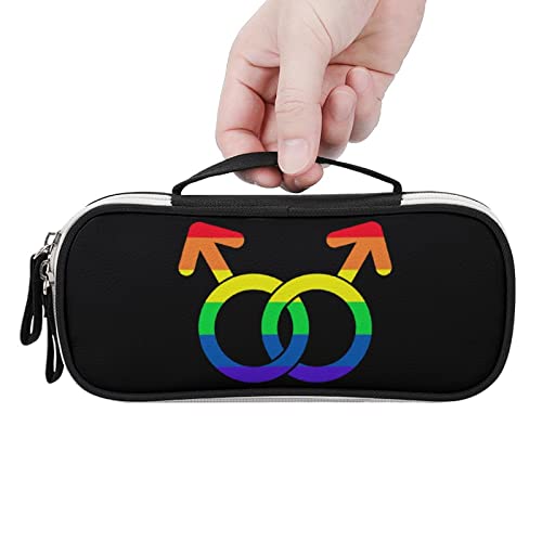 Gay Pride LGBT PU Leather Pencil Pen Case Organizer Travel Makeup Handbag Portable Stationery Bag