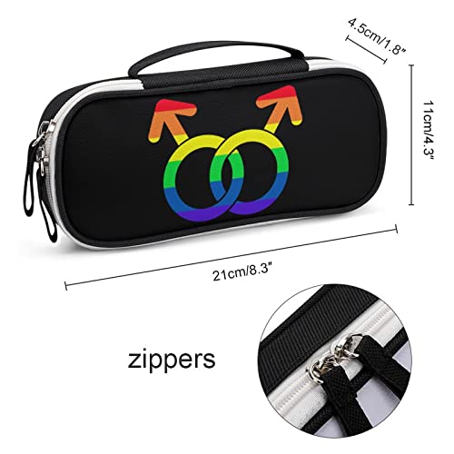 Gay Pride LGBT PU Leather Pencil Pen Case Organizer Travel Makeup Handbag Portable Stationery Bag