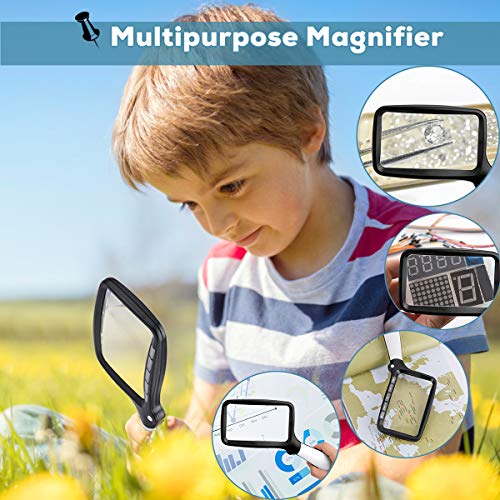 Folding Handheld Magnifying Glass with Light, 3X Large Rectangle Reading Magnifier with Dimmable LED for Seniors with Macular Degeneration, Newspaper, Books, Small Print, Lighted Gift for Low Visions