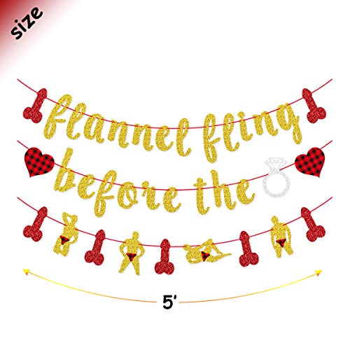 Flannel Fling Before The Ring Bachelorette Banner Male Strippers Banner for Plaid Bachelorette Camp Bachelorette Party Decorations (Gold)