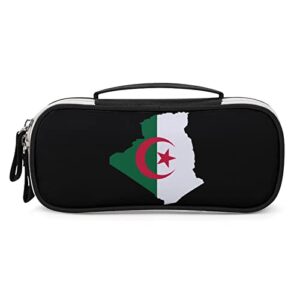 algeria flag map pu leather pencil pen case organizer travel makeup handbag portable stationery bag