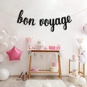 Bon Voyage Banner, Retirement/Graduation/Moving/Goodbye Party Decorations Supplies, Travel Theme Party Sign, Black Glitter