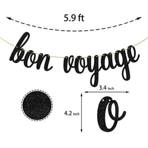 Bon Voyage Banner, Retirement/Graduation/Moving/Goodbye Party Decorations Supplies, Travel Theme Party Sign, Black Glitter