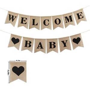 burlap baby boy shower decorations flags gender reveal boy girl party decoration for baby shower vintage rustic banner（black）