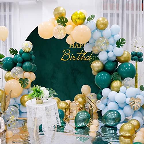 Canessioa 7.5x7.5ft Green Birthday Round Backdrop Cover Dark Green Atrovirens Gold Happy Birthday Round Backdrop Polyester Adult Man Woman 30th 40th Birthday Party Circle Backdrop Cover