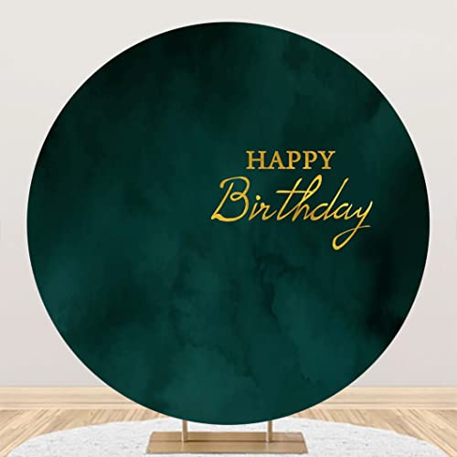 Canessioa 7.5x7.5ft Green Birthday Round Backdrop Cover Dark Green Atrovirens Gold Happy Birthday Round Backdrop Polyester Adult Man Woman 30th 40th Birthday Party Circle Backdrop Cover