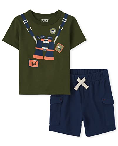 The Children's Place baby boys The Children's Place and Toddler Short Sleeve Fashion Top Cargo Shorts Set Shirt, Binocular, 3T US