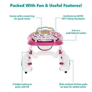 Dream On Me Go-Getter 3-in-1 Activity Baby Walker and Walk Behind Walker, Adjustable Seat Height, Comfortable Padded Seat, Easy to Fold, Pack and Store, Detachable Activity Tray, Pink