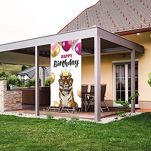 Tiger King Banner Backdrop Background Photo Booth Props Realistic Lifelike Tiger Animal Zoo Theme Decor for Safari Wild One 1st Birthday Party Baby Shower Favors Supplies Decorations