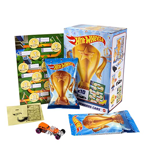 Hot Wheels Rewards Car Pack of 10 Individually Wrapped 1:64 Scale Die-Cast Vehicles in Opaque Bags with Gold Stickers, Rewards or Prizes for Kids 3 Years Old & Up