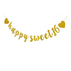 Happy Sweet 16 Gold Banner Sign for 16th Birthday Party Bunting, Sweet Sixteen Party Decorations