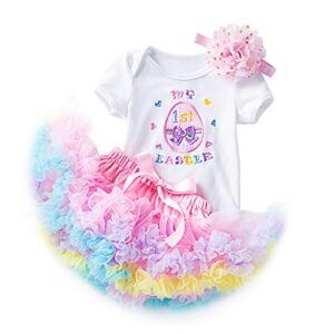 my 1st easter baby romper tutu dress+shiny crown headband cake smash princess pageant dress fancy tulle mesh clothes 3pcs skirt set for kids newborn infant toddler pink(3pcs) 3-6 months