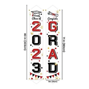 Bunny Chorus 2023 Graduation Party Decorations, Class of 2023 Congrats Grad Banner, Graduation Porch Sign with Gold Stars, Red and Black Hanging Banner Photo Props for Home School Graduation Party