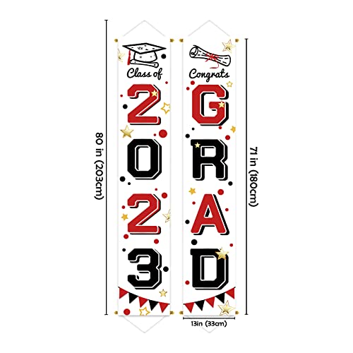 Bunny Chorus 2023 Graduation Party Decorations, Class of 2023 Congrats Grad Banner, Graduation Porch Sign with Gold Stars, Red and Black Hanging Banner Photo Props for Home School Graduation Party