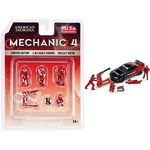 Mechanic 4" 6 Piece Diecast Set (4 Figurines and 2 Accessories) for 1/64 Scale Models by American Diorama 76487