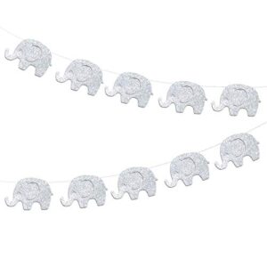 Elephant Garland Banner Glitter Silvery Baby Shower Decorations Christmas Supplies Baby Elephant Decorations Birthday Party Supplies Baby Nursery Decorations 10 Feet 17 Pcs