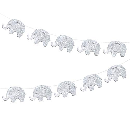 Elephant Garland Banner Glitter Silvery Baby Shower Decorations Christmas Supplies Baby Elephant Decorations Birthday Party Supplies Baby Nursery Decorations 10 Feet 17 Pcs