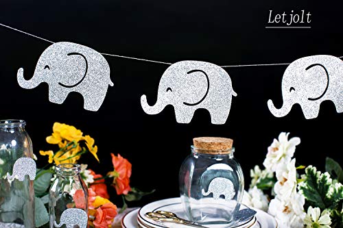 Elephant Garland Banner Glitter Silvery Baby Shower Decorations Christmas Supplies Baby Elephant Decorations Birthday Party Supplies Baby Nursery Decorations 10 Feet 17 Pcs