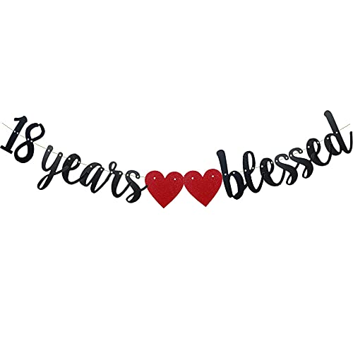 18 Years Blessed Banner ,Pre-Strung,Black Paper Glitter Party Decorations For 18TH Wedding Anniversary 18 Years Old 18TH Birthday Party Supplies Letters Black ZHAOFEIHN