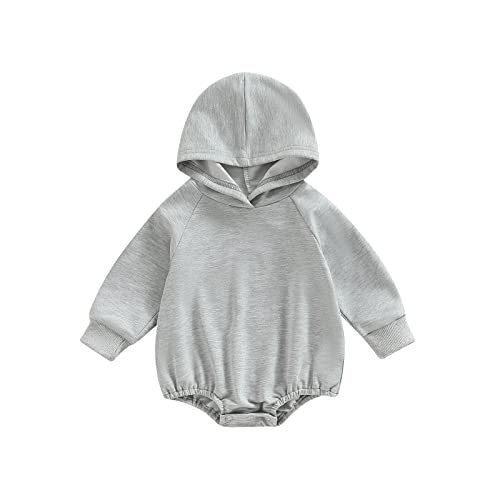 Thorn Tree Newborn Baby Boy Hooded Sweatshirt Long Sleeve Solid Romper Infant Baby Fall Winter Onesie Outfits (Gray,3-6 Months)