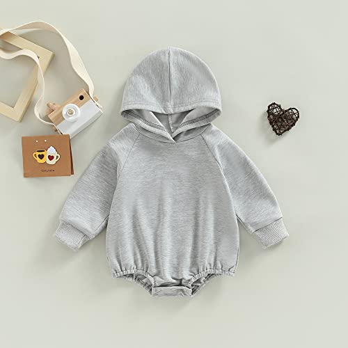 Thorn Tree Newborn Baby Boy Hooded Sweatshirt Long Sleeve Solid Romper Infant Baby Fall Winter Onesie Outfits (Gray,3-6 Months)