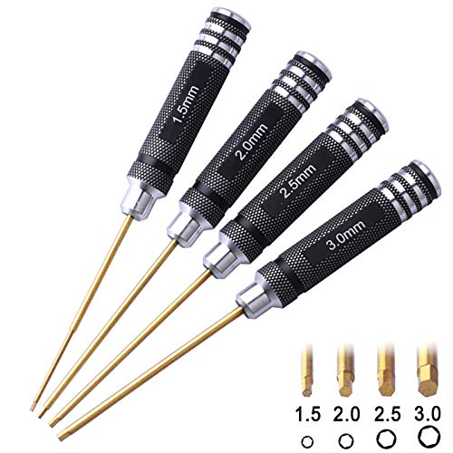 Hobbypark 1.5mm 2.0mm 2.5mm 3.0mm Hex Screw Driver Set Titanium Hexagon Screwdriver Wrench Tool Kit for RC Multi-Axis FPV Racing Drone RC Quadcopter Helicopter RC Car Models, 4PCS