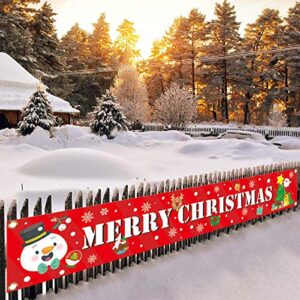 Large Merry Christmas Banner Xmas Decoration Snowman Christmas Tree Hanging Huge Sign Holiday Party Supplies Home Decor for Outdoor,Indoor,Yard,Garden,Porch,Lawn