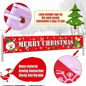 Large Merry Christmas Banner Xmas Decoration Snowman Christmas Tree Hanging Huge Sign Holiday Party Supplies Home Decor for Outdoor,Indoor,Yard,Garden,Porch,Lawn