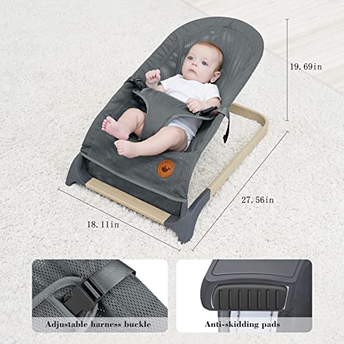 ANGELBLISS Baby Bouncer, Portable Bouncer Seat for Babies, Infants Bouncy Seat with Mesh Fabric, Natural Vibrations (Dark Grey)