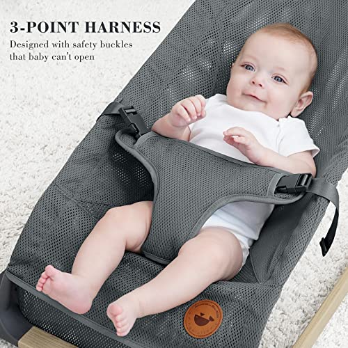 ANGELBLISS Baby Bouncer, Portable Bouncer Seat for Babies, Infants Bouncy Seat with Mesh Fabric, Natural Vibrations (Dark Grey)