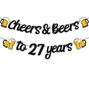 27th birthday decorations cheers to 27 years banner for men women 27s birthday backdrop wedding anniversary party supplies gold glitter decorations pre strung