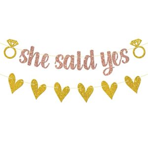 she said yes banner – just engaged decorations, wedding, engagement, bridal shower party decorations ( rose gold）