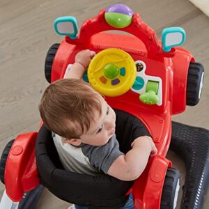 Kolcraft Tiny Steps Roadster-2-in-1 Infant and Baby Activity Push Walker Steering Wheel with Lights, Car Sounds, Music Seated or Walk-Behind for Baby Girl or Baby Boy - Racer Red