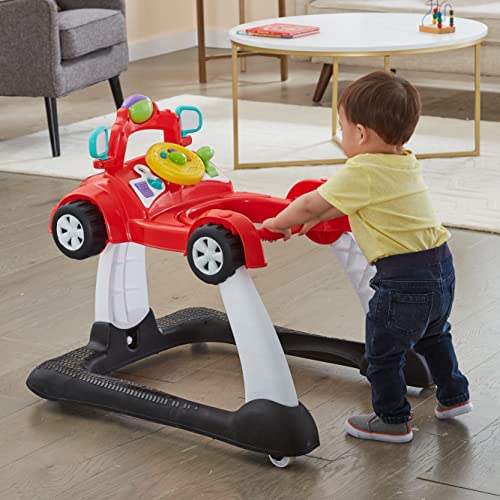 Kolcraft Tiny Steps Roadster-2-in-1 Infant and Baby Activity Push Walker Steering Wheel with Lights, Car Sounds, Music Seated or Walk-Behind for Baby Girl or Baby Boy - Racer Red