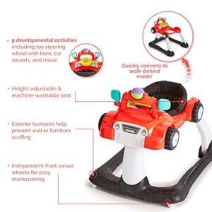 Kolcraft Tiny Steps Roadster-2-in-1 Infant and Baby Activity Push Walker Steering Wheel with Lights, Car Sounds, Music Seated or Walk-Behind for Baby Girl or Baby Boy - Racer Red