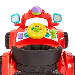 Kolcraft Tiny Steps Roadster-2-in-1 Infant and Baby Activity Push Walker Steering Wheel with Lights, Car Sounds, Music Seated or Walk-Behind for Baby Girl or Baby Boy - Racer Red