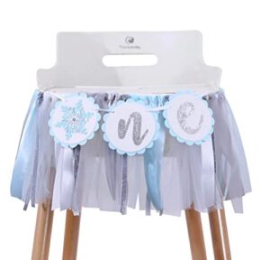 winter onederland high chair banner for 1st birthday – blue frozen 1st brithday banner, winter wonederland decorations girl, snow flake high chair tutu, winter first birthday decorations