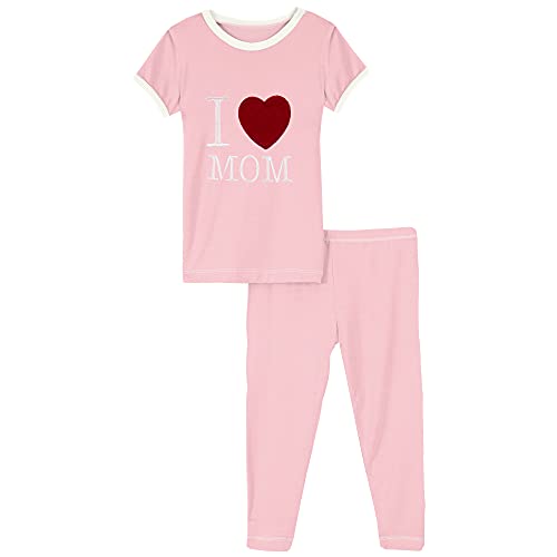 KicKee Pants Two-Piece Applique Pajama Set with Short Sleeves, I Love Mom Toddler Pajamas (Lotus I Love Mom - 4T)