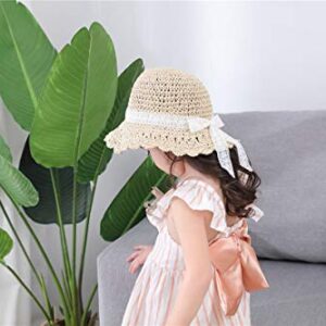 Baby Toddler Kids Girls Straw Sun Hat with Bow Floppy Wide Brim Beach Summer Protection Hats