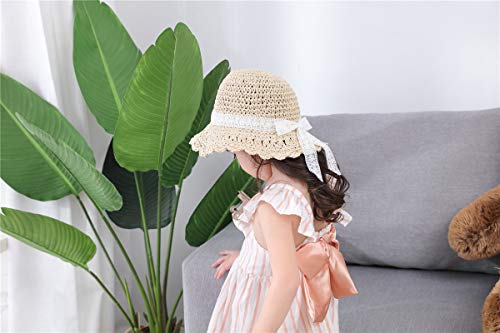 Baby Toddler Kids Girls Straw Sun Hat with Bow Floppy Wide Brim Beach Summer Protection Hats