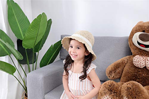 Baby Toddler Kids Girls Straw Sun Hat with Bow Floppy Wide Brim Beach Summer Protection Hats